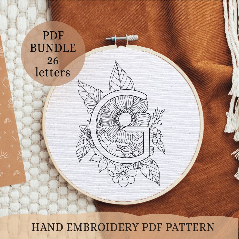 Floral Alphabet Hand Embroidery Pattern, Full Alphabet Bundle (digital ...