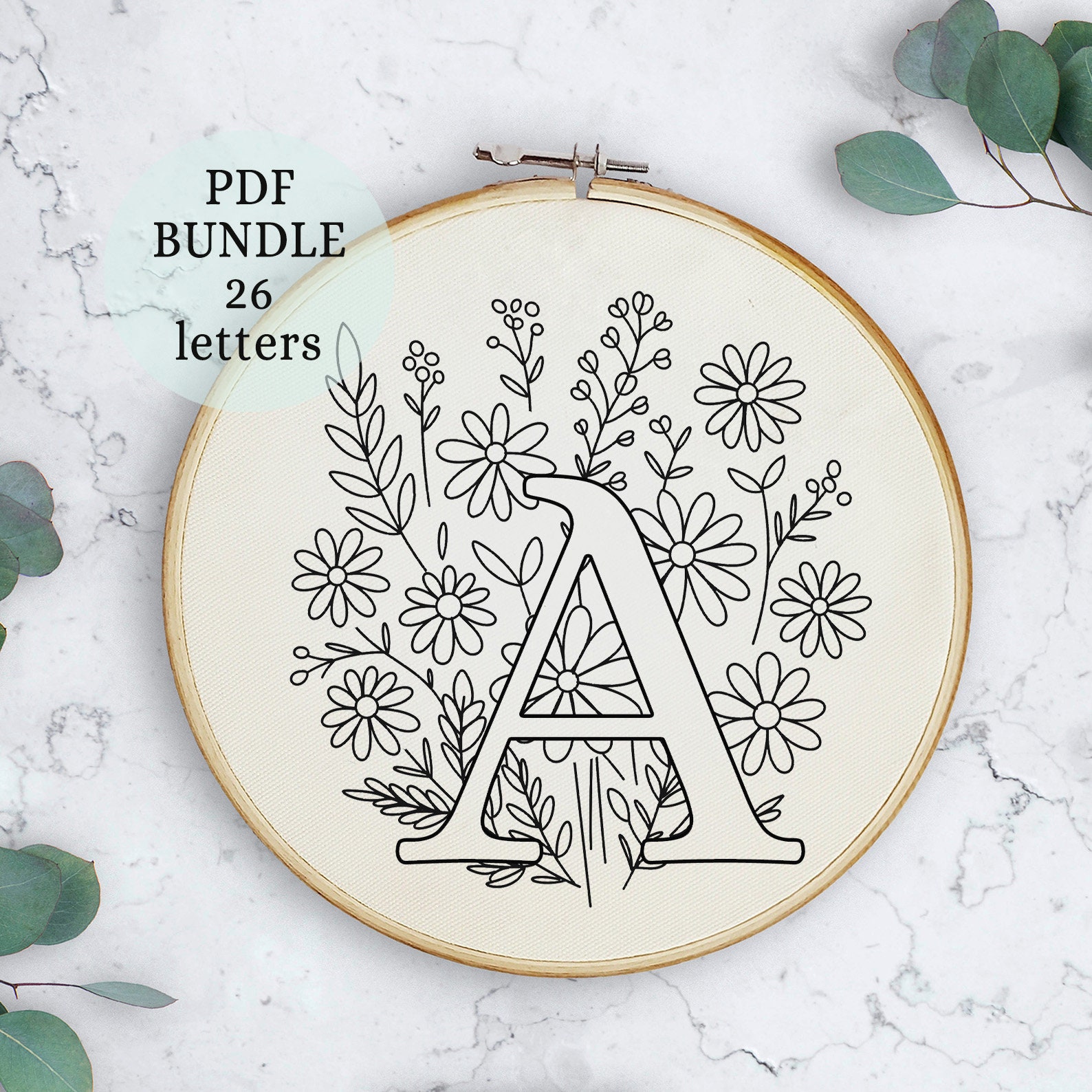 Floral Alphabet Embroidery Pattern: DIY Daisies Monogram (PDF Pattern ...