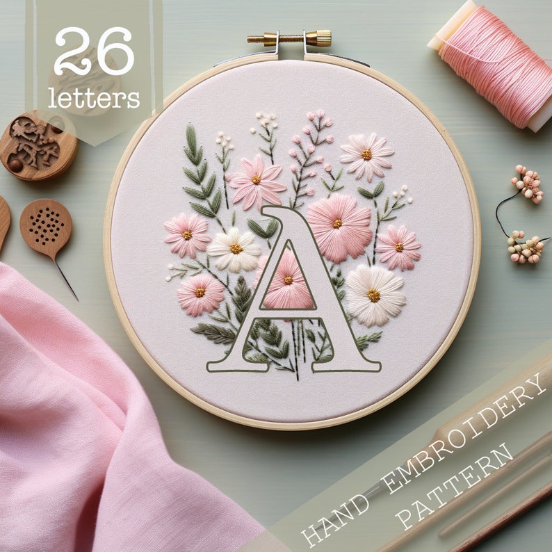 Floral Alphabet Embroidery Pattern: DIY Daisies Monogram (PDF Pattern ...