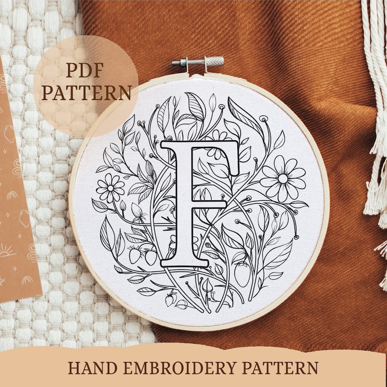 Floral Alphabet Embroidery Pattern, Hand Stitched Monogram (PDF Pattern ...