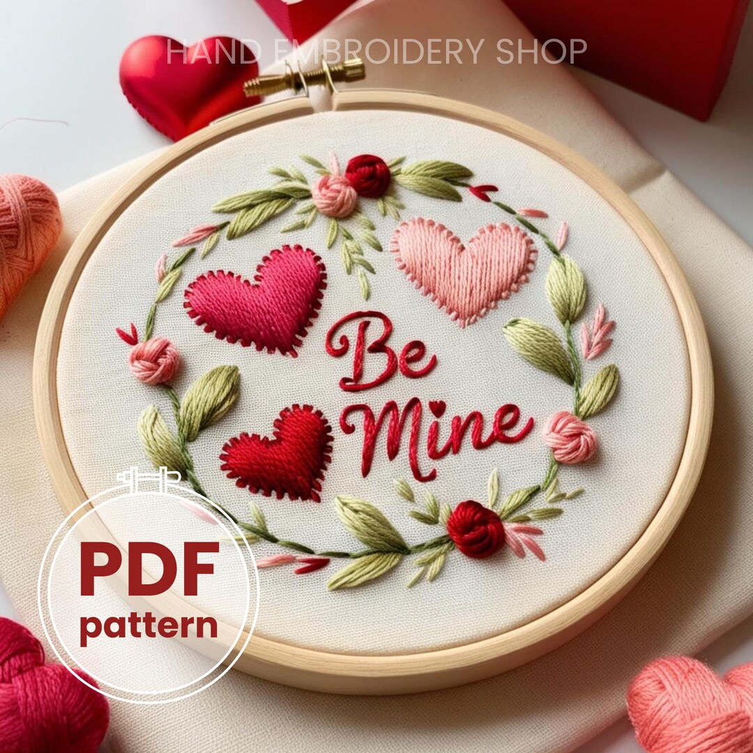 Valentine's Day Heart Embroidery Pattern: Romantic Floral Design (PDF ...