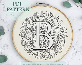 Floral Alphabet Embroidery PDF Pattern, Instant Digital Download ...