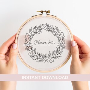 November Birth Wreath Embroidery Pattern: Autumn Botanical Design (PDF ...