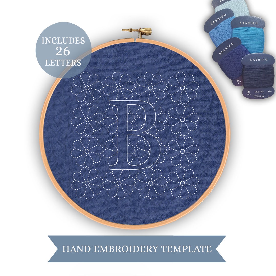 Indigo Sashiko Alphabet Pattern: Japanese Embroidery, Instant Download ...