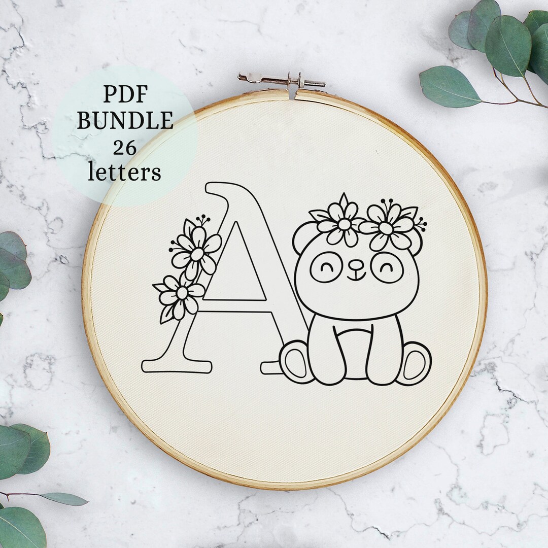 New Alphabet Hand Embroidery Pattern, Panda Bear Embroidery Pattern PDF ...