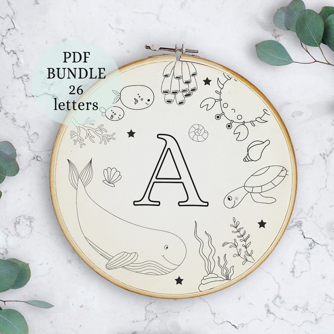 Animal Monogram Alphabet Embroidery Design, Fish Letter Font Pattern ...
