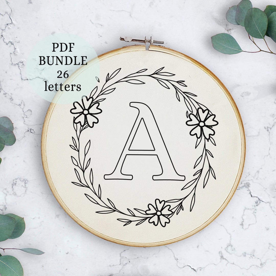 Floral Alphabet Embroidery Pattern: DIY Monogram (PDF File, Instant ...