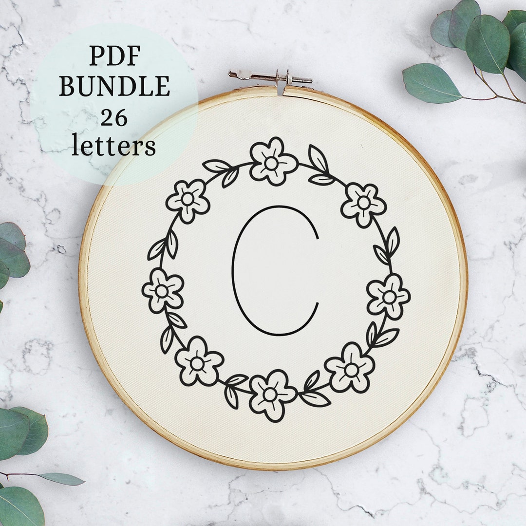 Floral Alphabet Embroidery Pattern, Initial Monogram (PDF Download) - Etsy