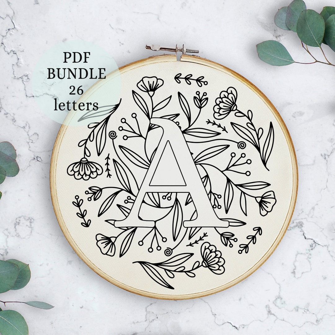Floral Alphabet Embroidery Pattern: Wreath Letter Design (PDF) - Etsy