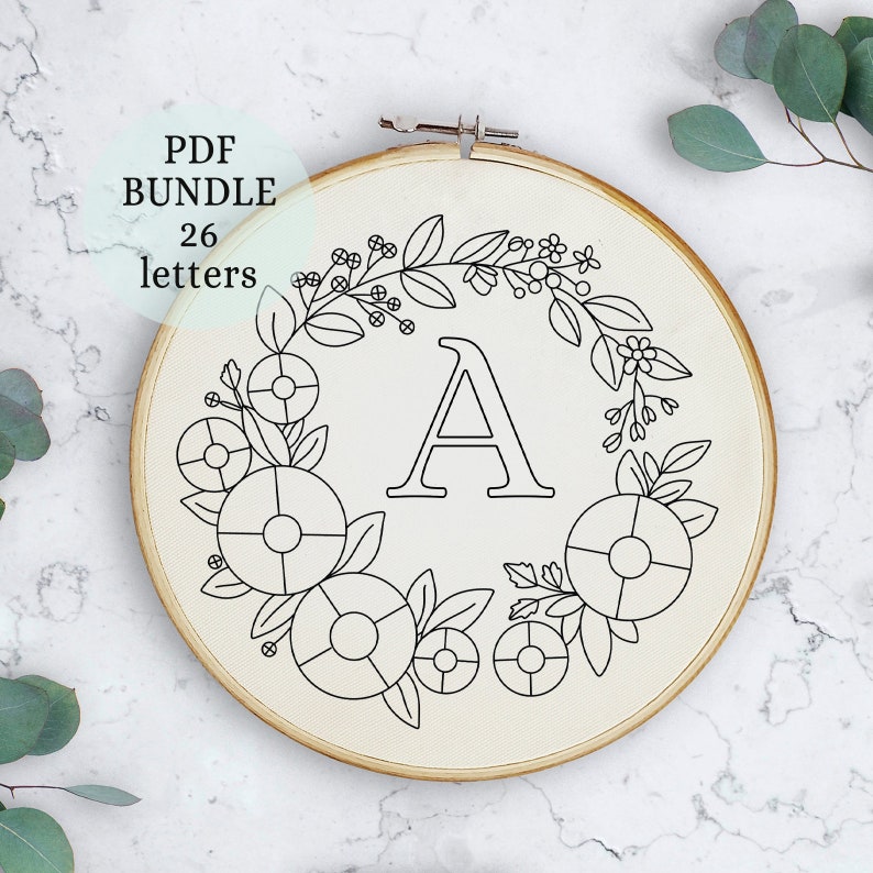 Floral Alphabet Embroidery Pattern: DIY Monogram Initials (PDF Pattern ...