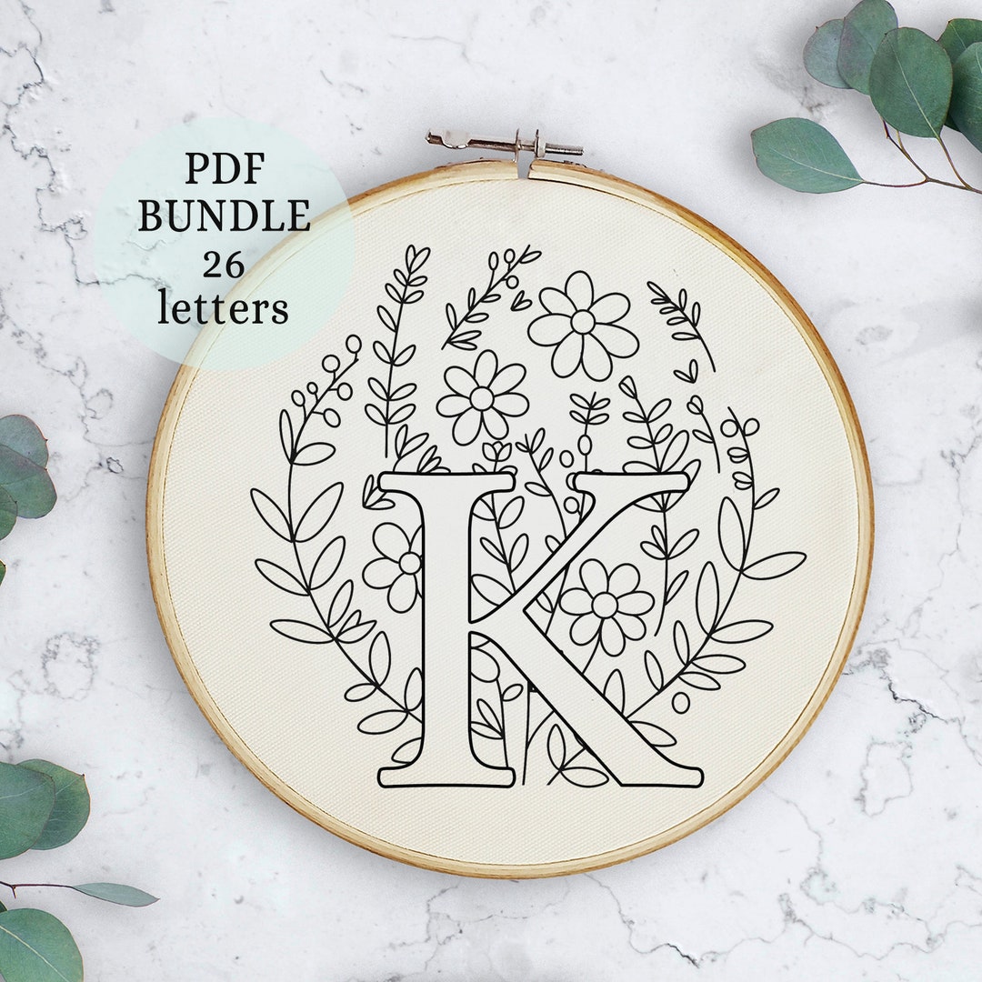 Floral Letter Embroidery Pattern: Alphabet Monogram (PDF Digital File ...