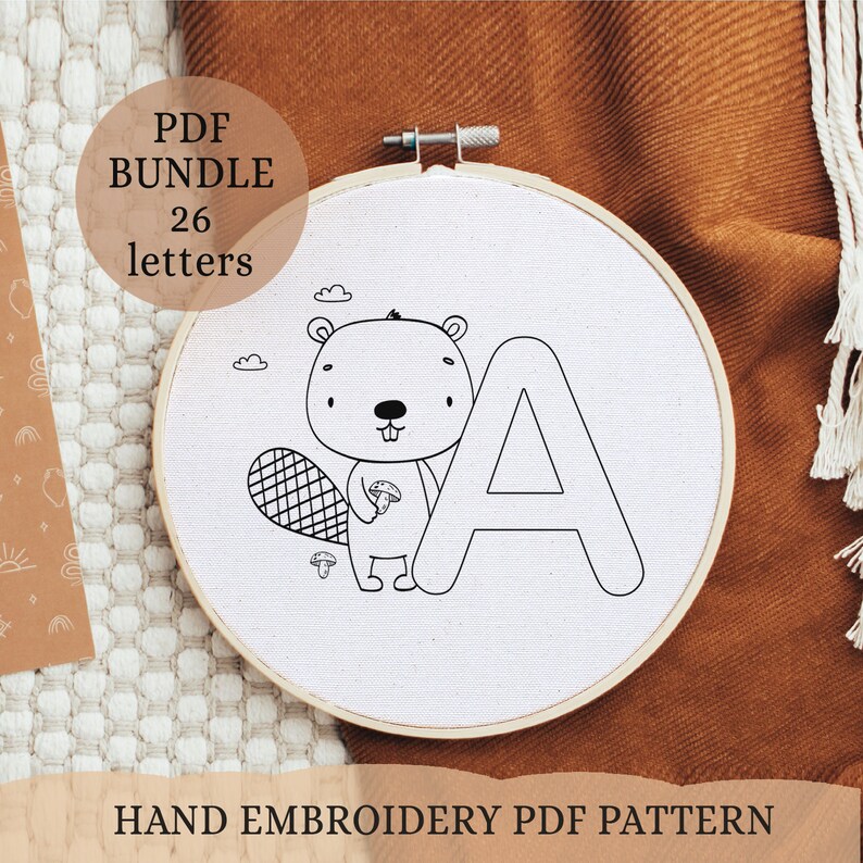 New Alphabet Hand Embroidery Pattern Beaver Embroidery - Etsy