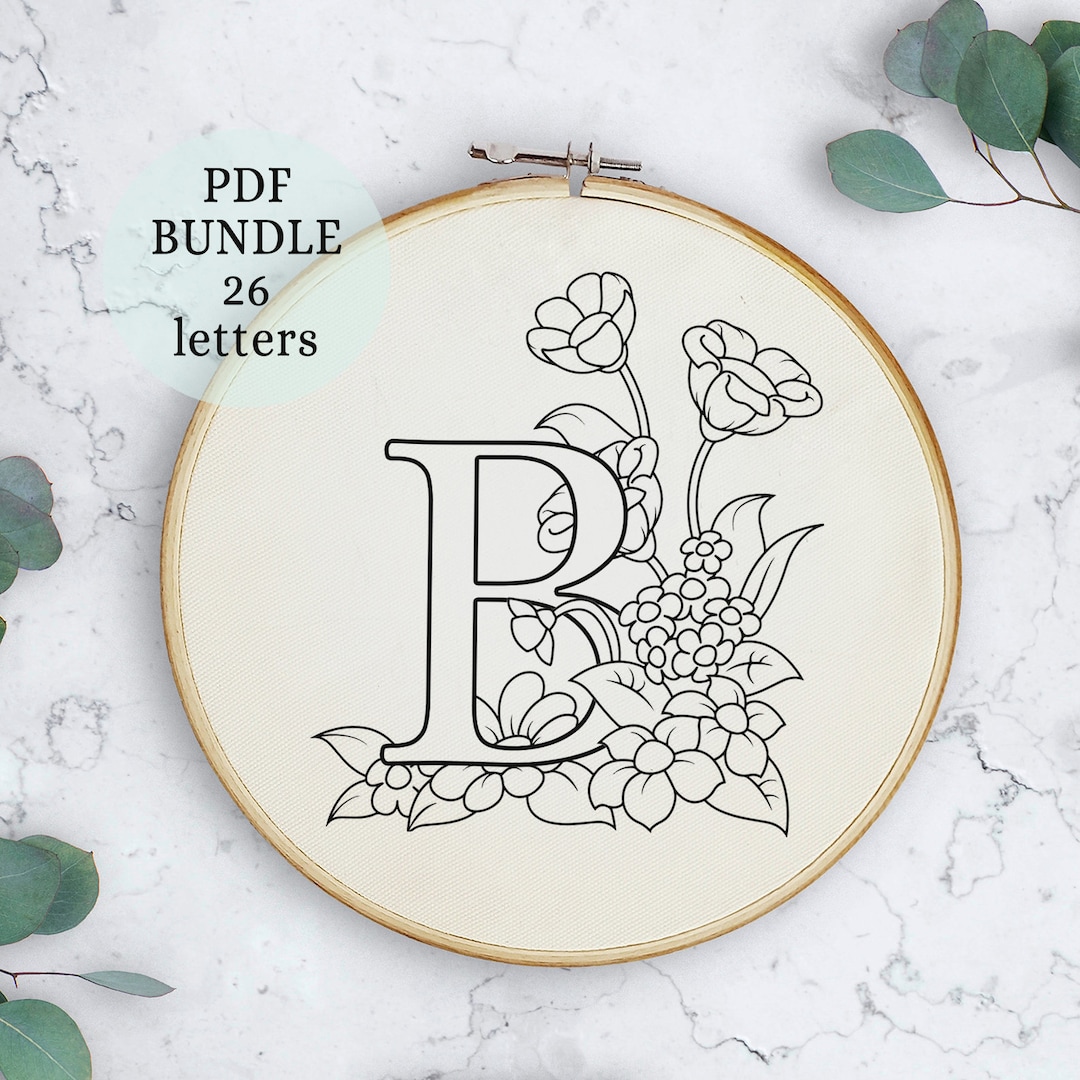 Letras para bordar, abecedario con flores, patrón abecedario, monograma ...