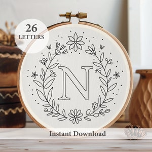 Floral Wreath Alphabet Embroidery, PDF Pattern, Letter Embroidery ...