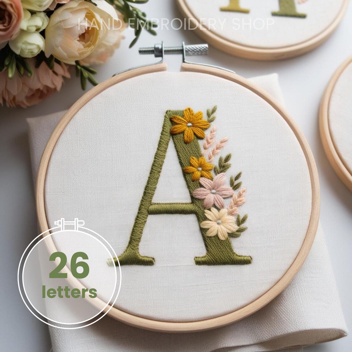Floral Alphabet Embroidery Pattern: 6-inch Letter Monogram (PDF ...