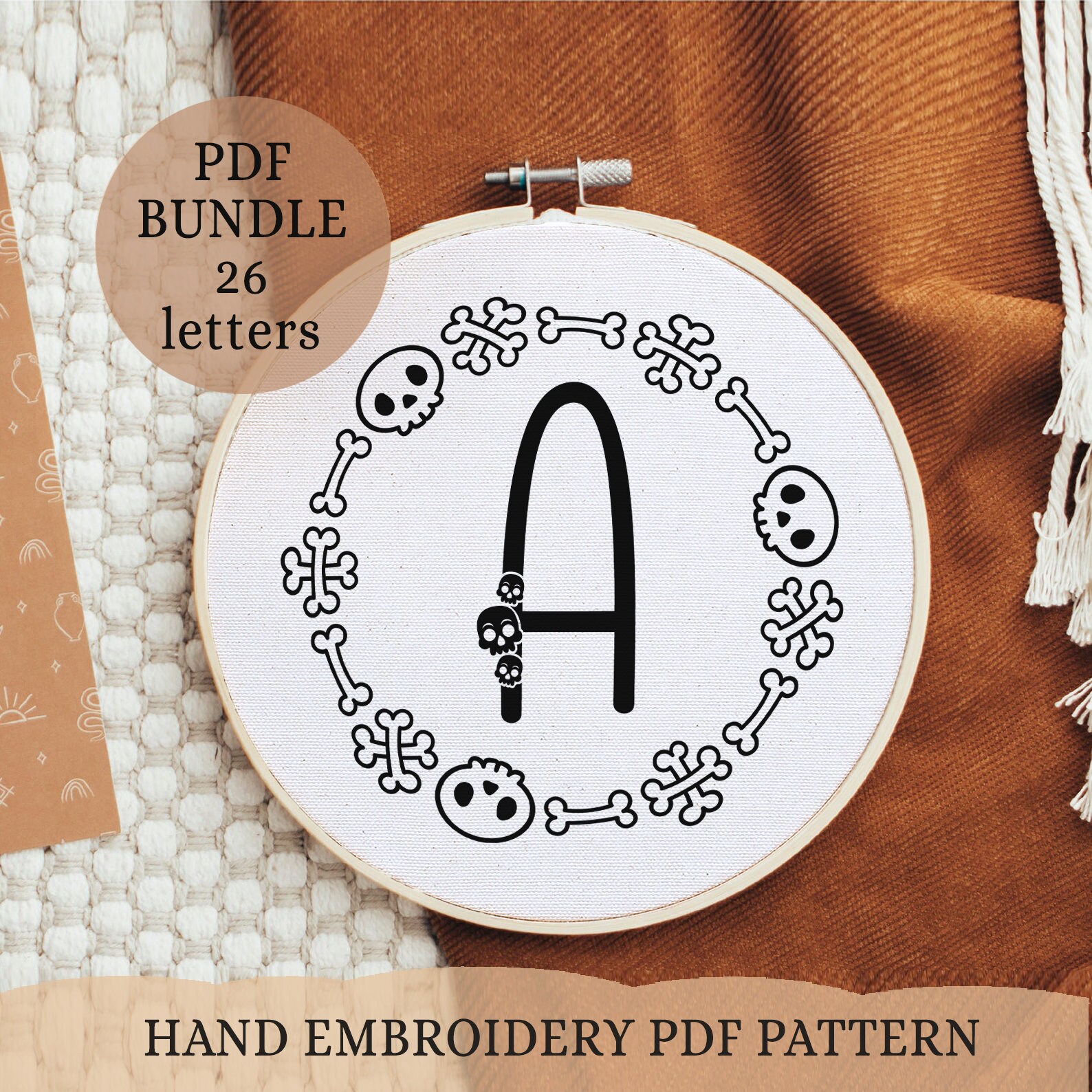 A-Z Skull Alphabet BUNDLE Embroidery Pattern Template, Halloween ...