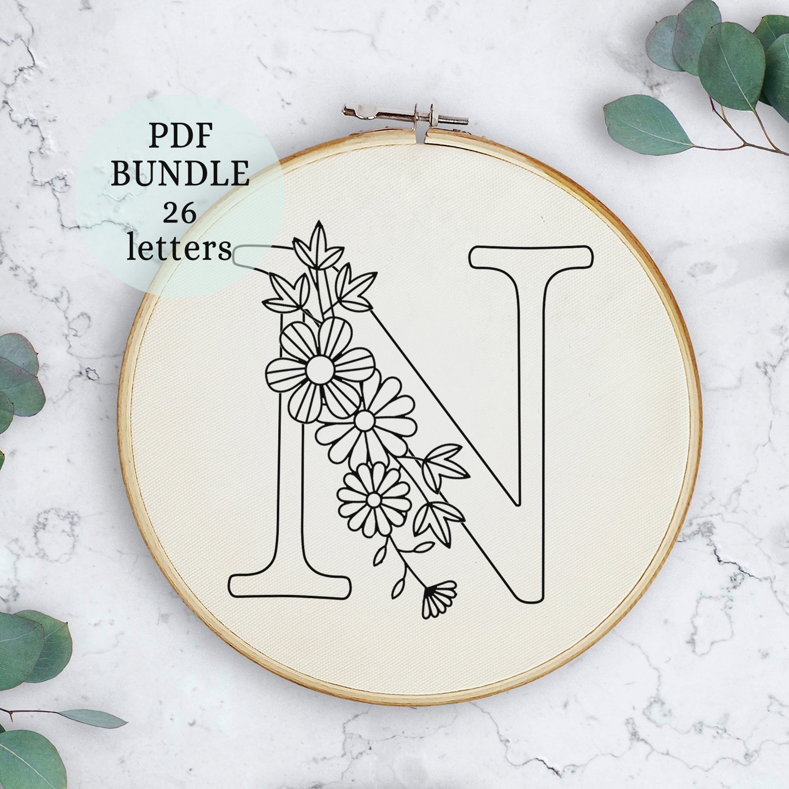 Floral Alphabet Embroidery Pattern: Spring Letter Monogram, Hand Stitch ...