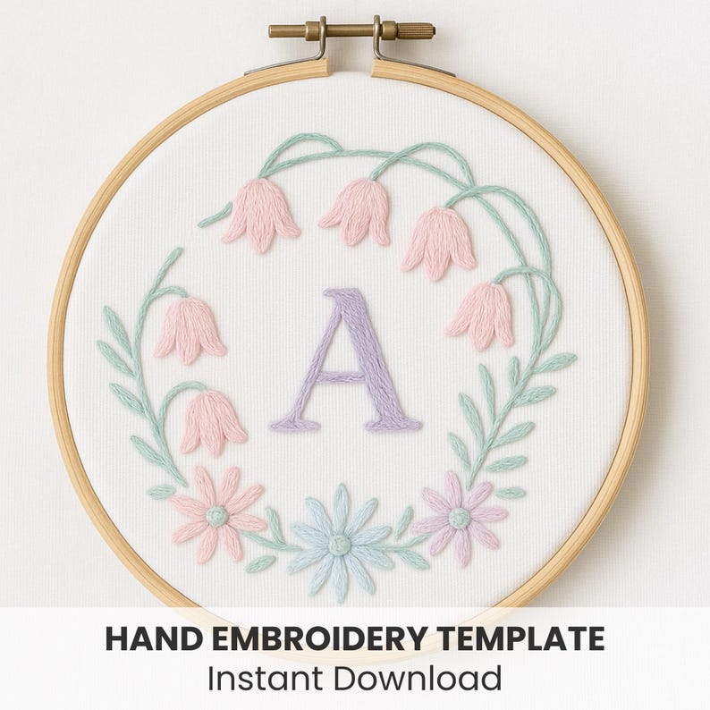 Alphabet Hand Embroidery Pattern Bundle: Printable Floral Wreath (PDF ...