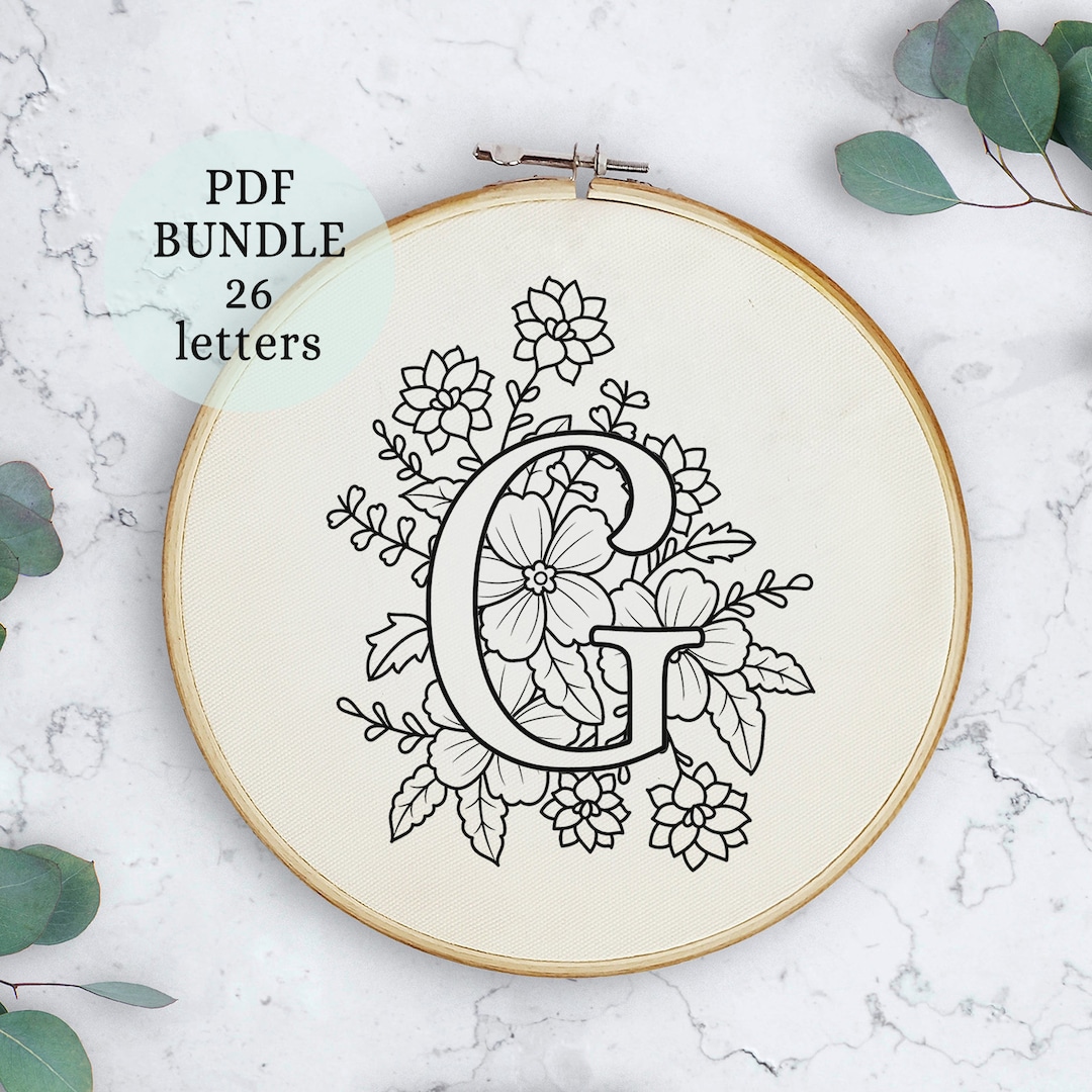 Floral Alphabet Embroidery PDF Pattern, 6”, Instant Digital Download ...