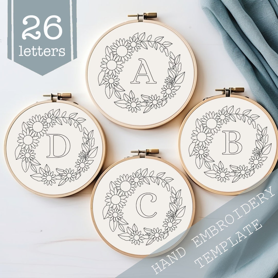 Sunflowers Alphabet, Hand Embroidery, Alphabet Embroidery PDF Template ...