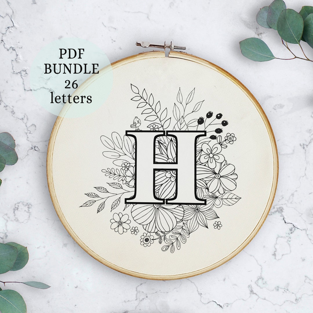 Floral Alphabet Hand Embroidery Pattern, DIY Monogram (digital PDF) - Etsy