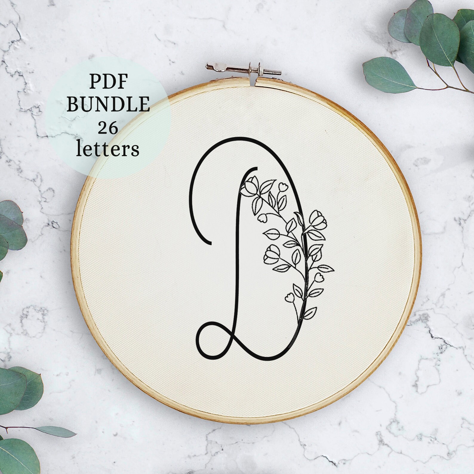 Floral Letter Embroidery Pattern, DIY Hoop Art, Needlepoint (PDF ...