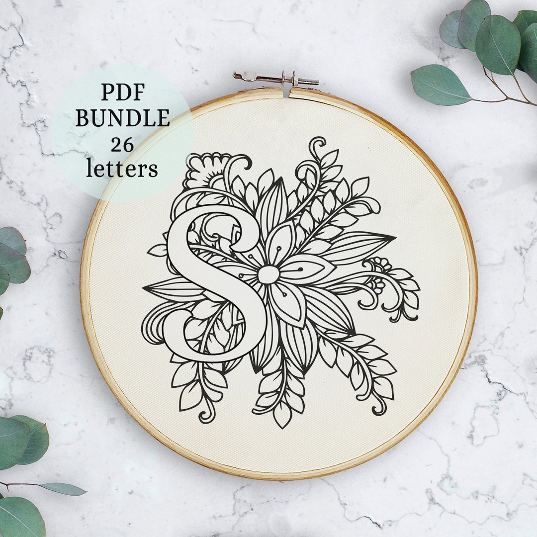 Floral Alphabet Embroidery PDF Pattern, 6”, Instant Digital Download ...