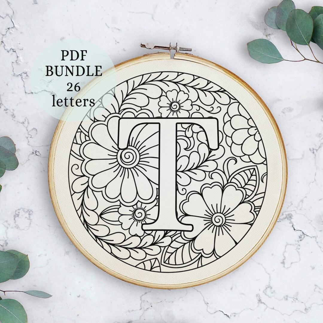Floral Letter Embroidery Pattern, Instant Download, Initial Monogram ...