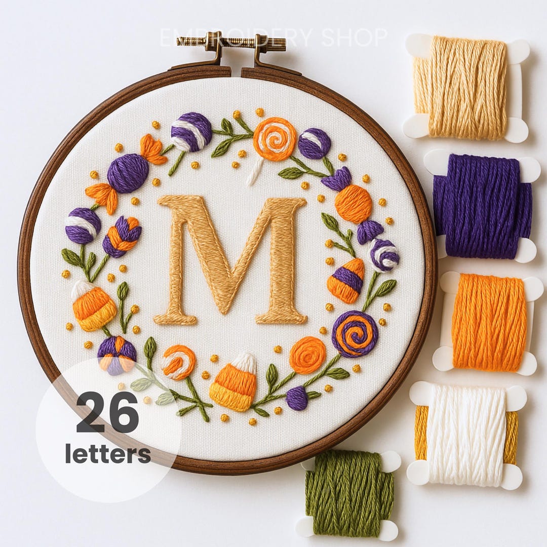 Halloween Alphabet Hand Embroidery Pattern Bundle: Initial Letters ...