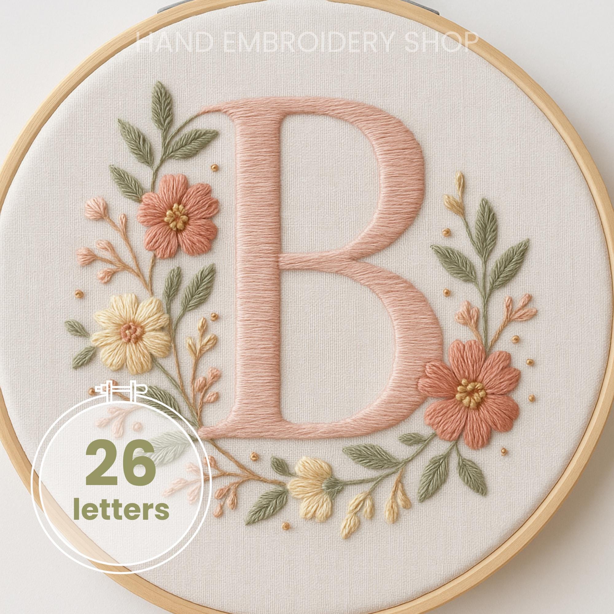 Floral Monogram Embroidery Pattern: Alphabet Set, Letter Template (PDF ...