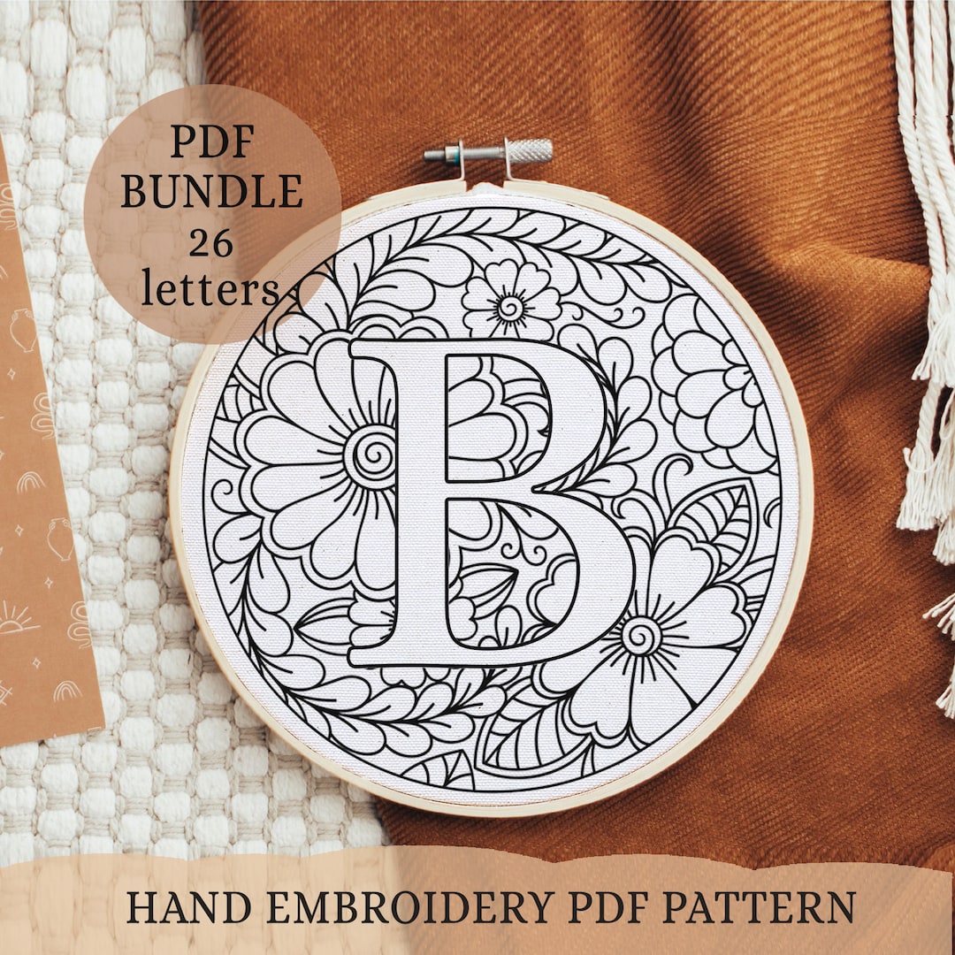 Floral Letter Embroidery Pattern Instant Download Initial - Etsy