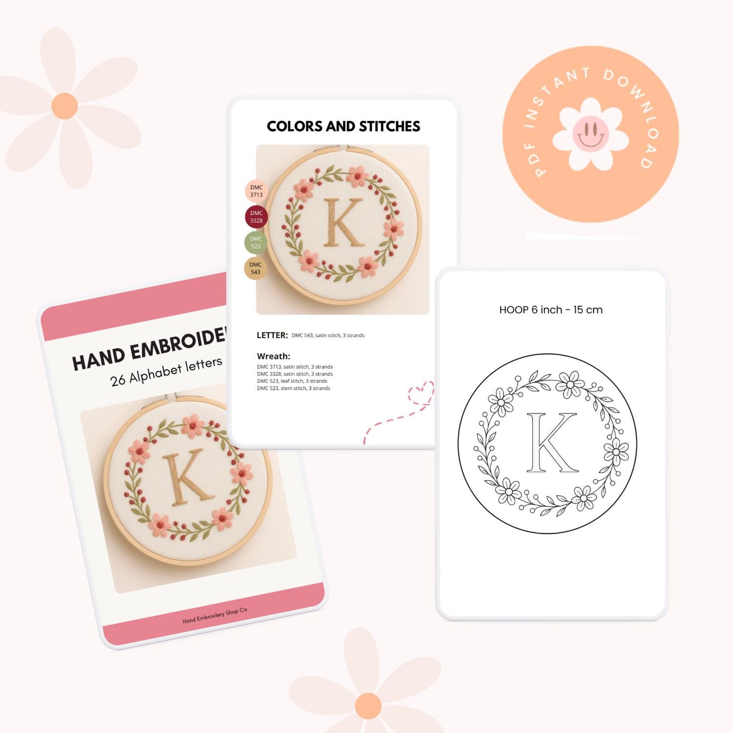 Floral Alphabet Embroidery Pattern: Wildflower Monogram (PDF Download ...