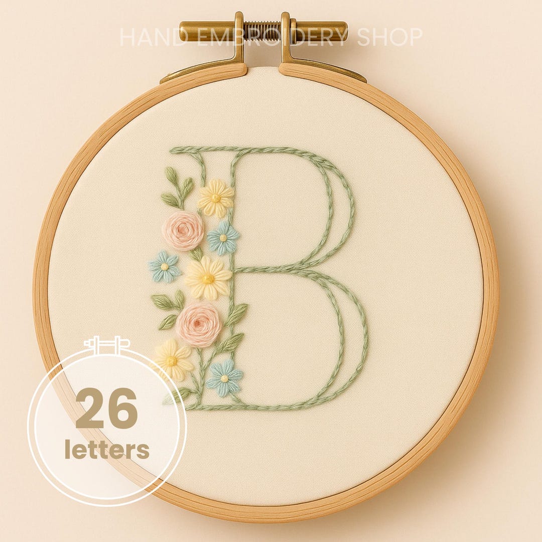 Floral Alphabet Embroidery Pattern: Printable Initial Monogram (PDF) - Etsy
