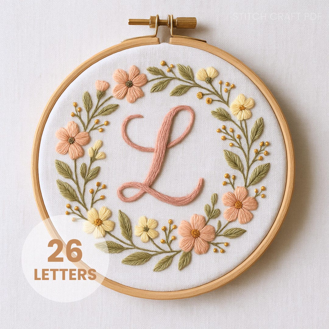 Alphabet Hand Embroidery Pattern Bundle: Printable Flower Wreath (PDF ...