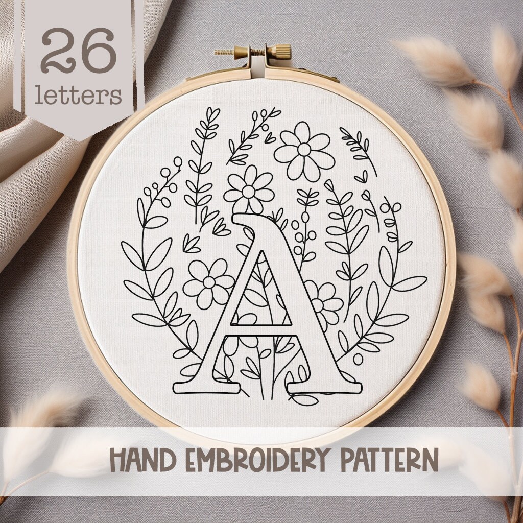 Floral Letter Embroidery Pattern: Alphabet Monogram (PDF Digital File ...
