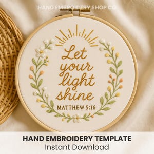 Let Your Light Shine Embroidery Pattern: Bible Verse Hoop Art (PDF ...