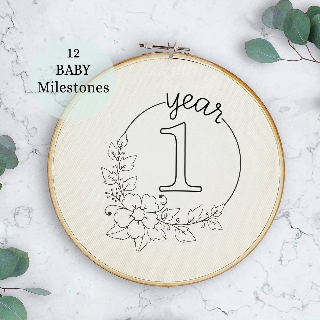 Baby Milestones Floral Embroidery Design, Set for Embroidery on Baby ...