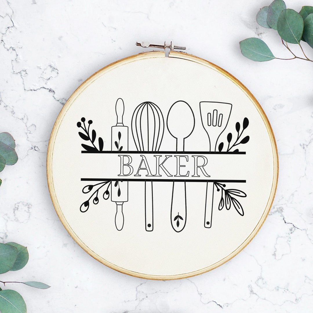 Baker Monogram Embroidery Pattern: Kitchen Decor (digital Download) - Etsy