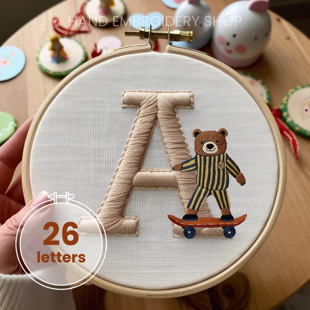 Bear Alphabet Embroidery Pattern: DIY Kids' Monogram (PDF Download) - Etsy