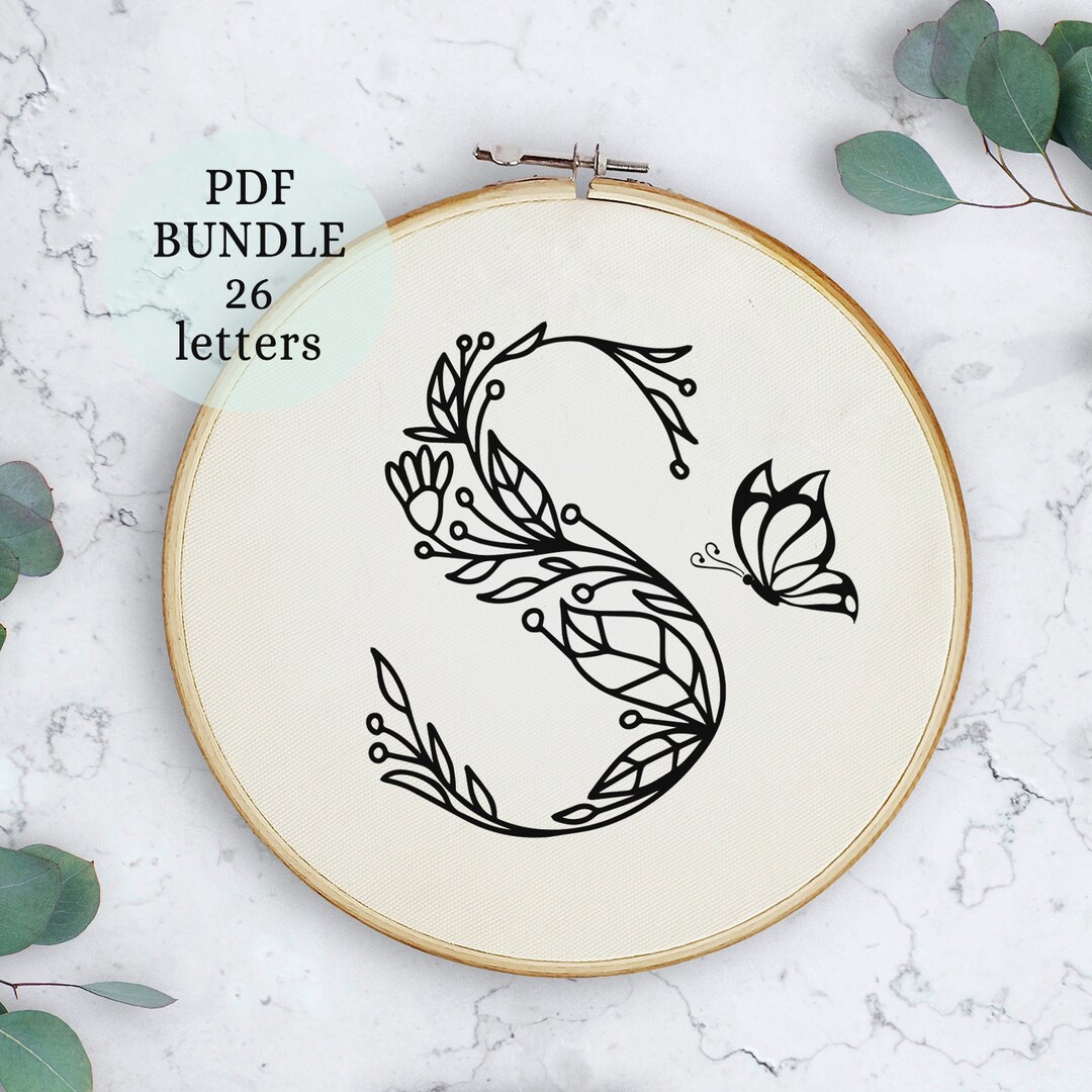 Floral Alphabet Hand Embroidery Pattern, Personalized Gift DIY, Initial ...