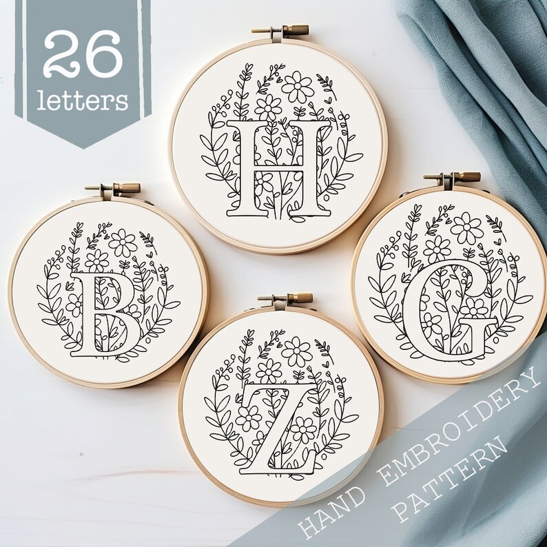 Floral Letter Embroidery Pattern: Alphabet Monogram (PDF Digital File ...