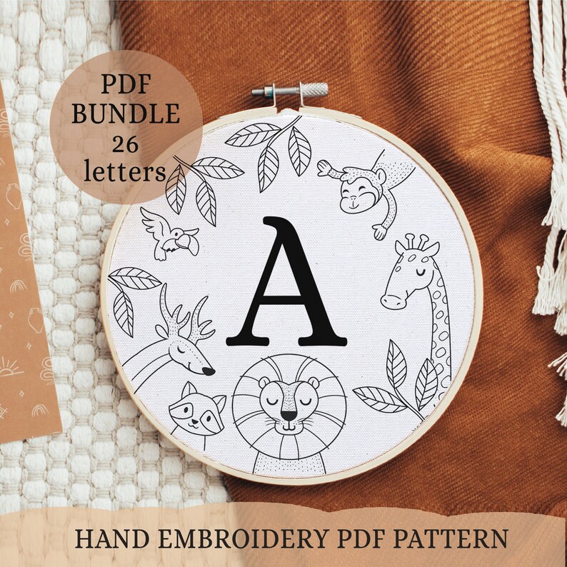Woodland Alphabet Embroidery Pattern: Initial Letter, Forest Animals ...