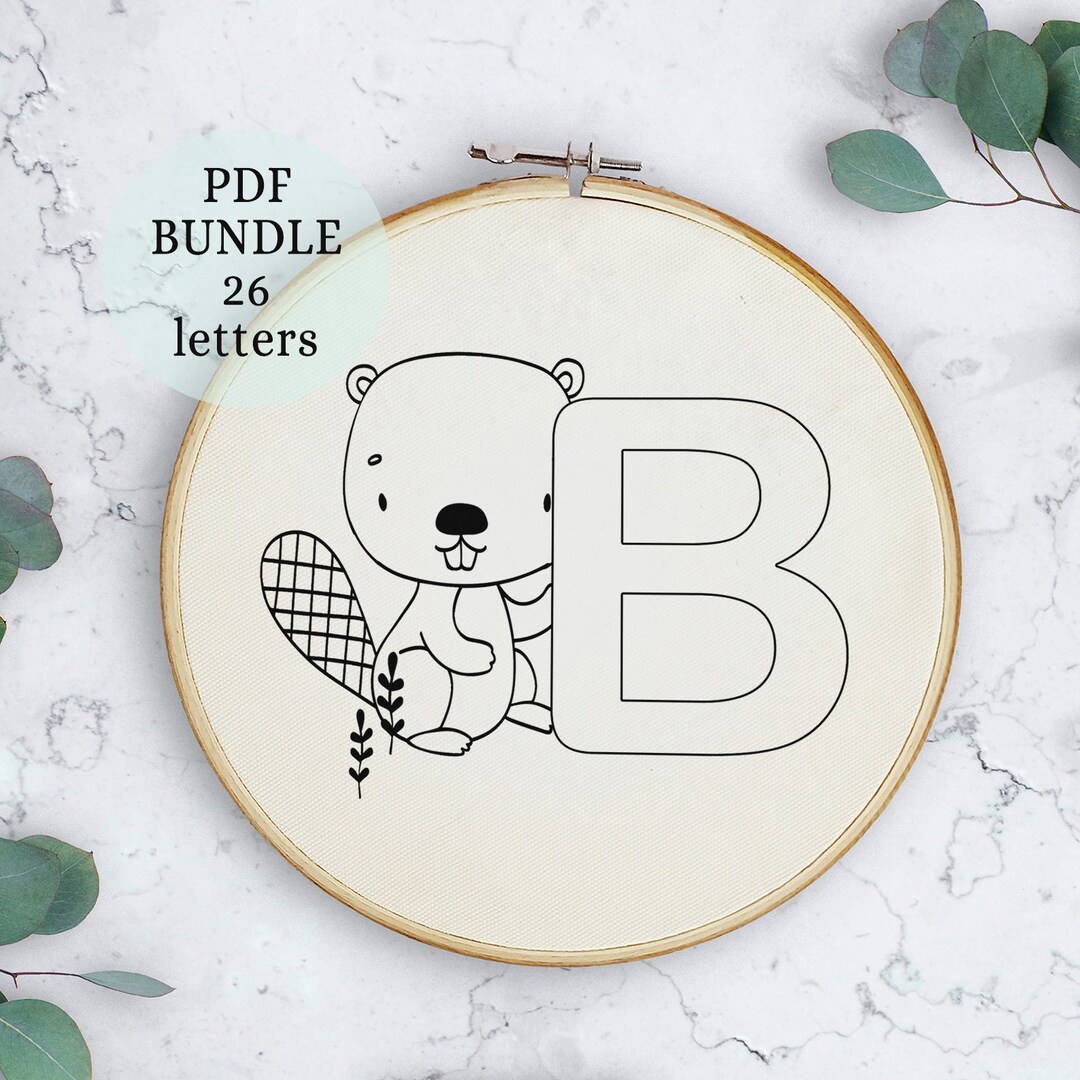 New Alphabet Hand Embroidery Pattern, Beaver Embroidery Pattern PDF ...