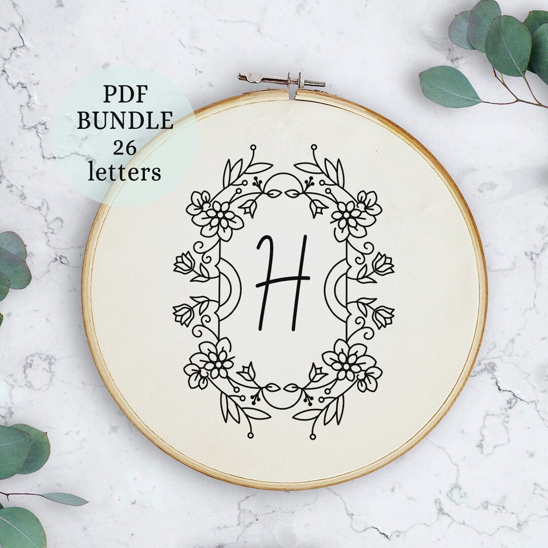 Floral Alphabet Embroidery PDF Pattern, Letter Monogram (digital ...