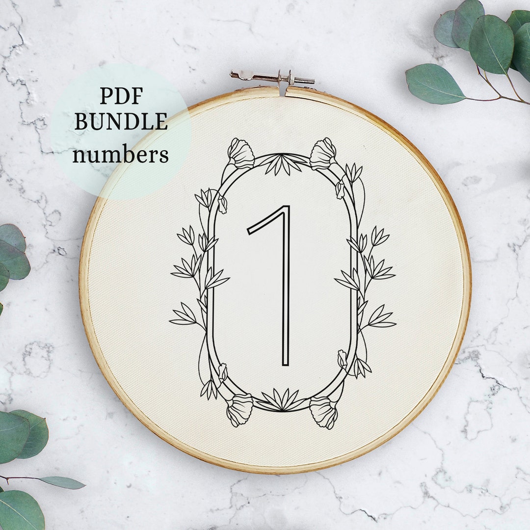 Floral Numbers Hand Embroidery Pattern, Floral Embroidery Hoop Art, PDF ...