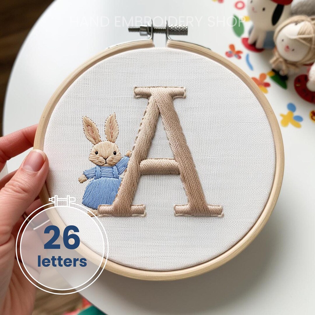 Peter Rabbit Alphabet Hand Embroidery Pattern, Floral Initial Designs ...