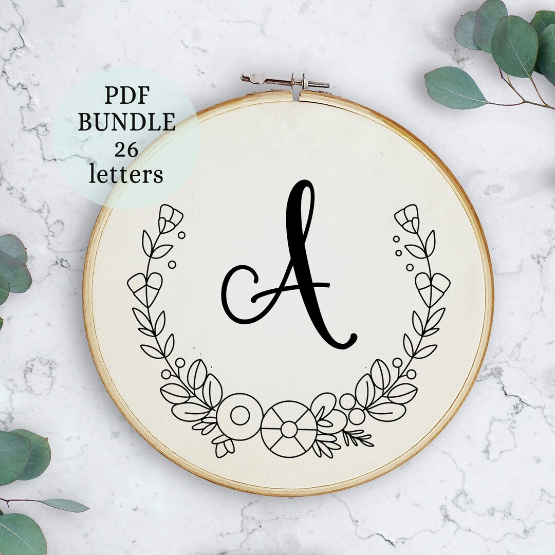Floral Alphabet Embroidery Template, Pdf Pattern, Floral Alphabet, Hand ...