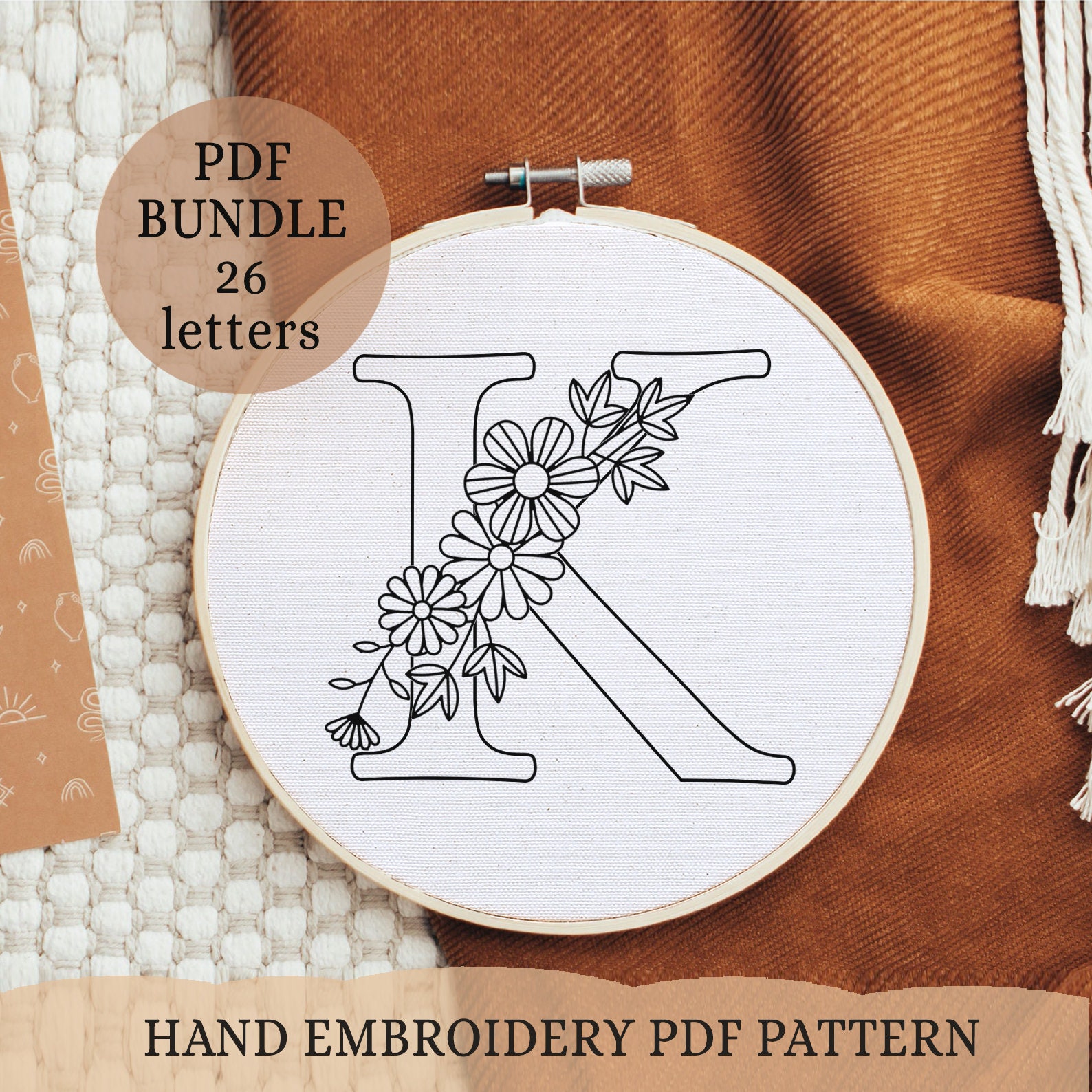 Floral Alphabet Embroidery Pattern: Spring Letter Monogram, Hand Stitch ...