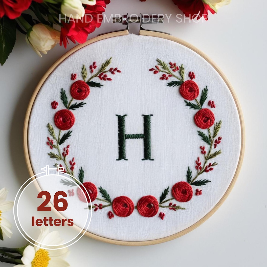Floral Alphabet Hand Embroidery Pattern, Floral MONOGRAM Embroidery ...