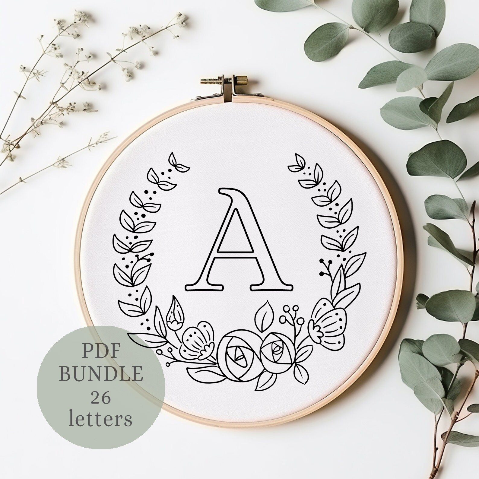 Wildflower Embroidery Alphabet Pattern: Floral Monogram (digital ...